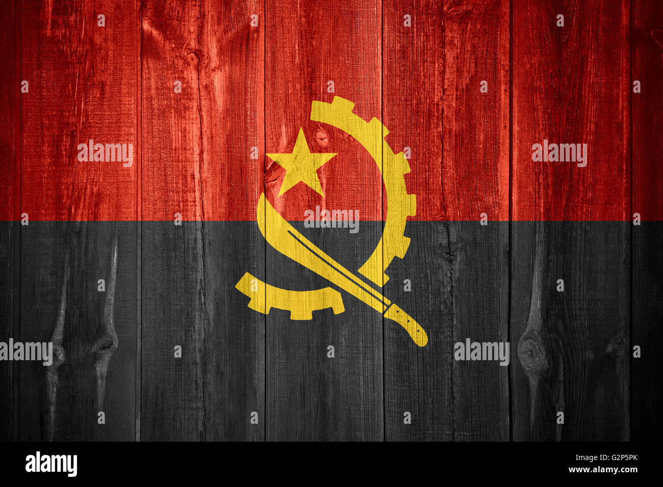 flag of Angola or Angolan banner on wooden background Stock Photo - Alamy