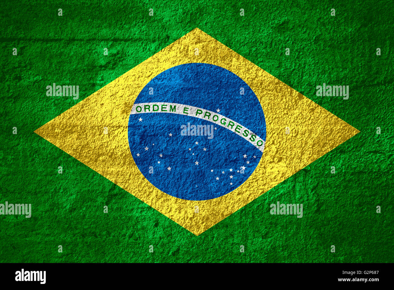 flag of Brazil or Brazilian banner on rough texture Stock Photo - Alamy