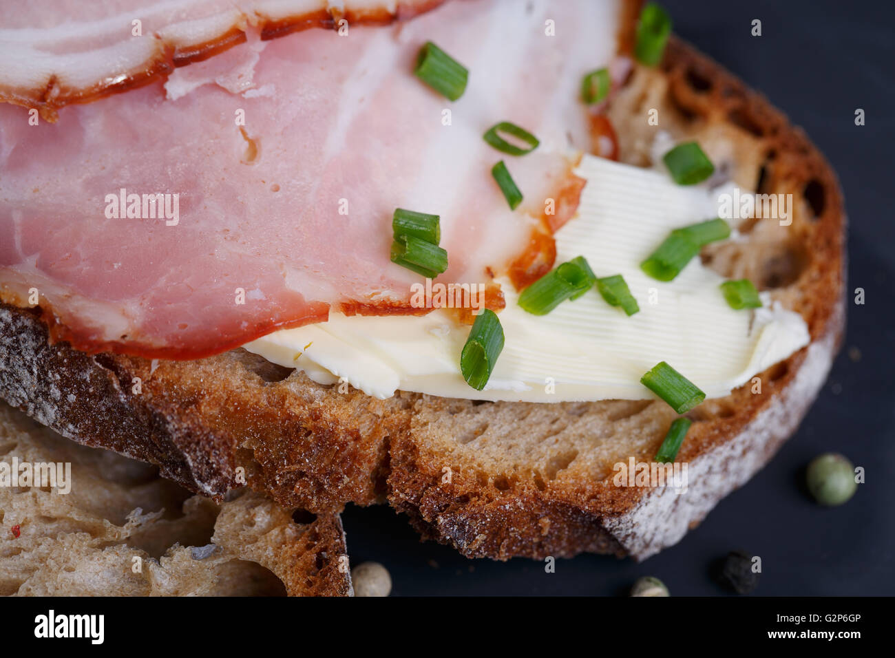 Slices of Bread with Ham, Butter and Chives Stock Photo - Alamy