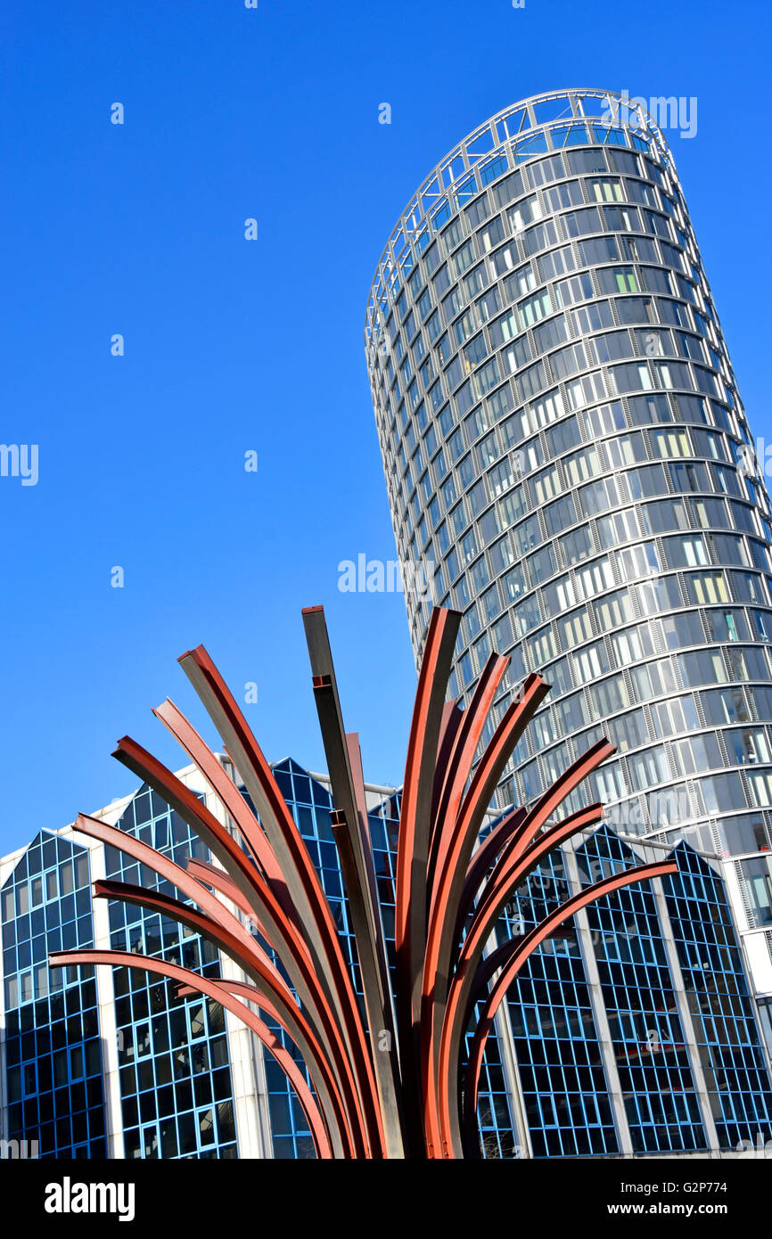 Part of curved steelwork sculpture Railway Tree by Malcolm Robertson ...