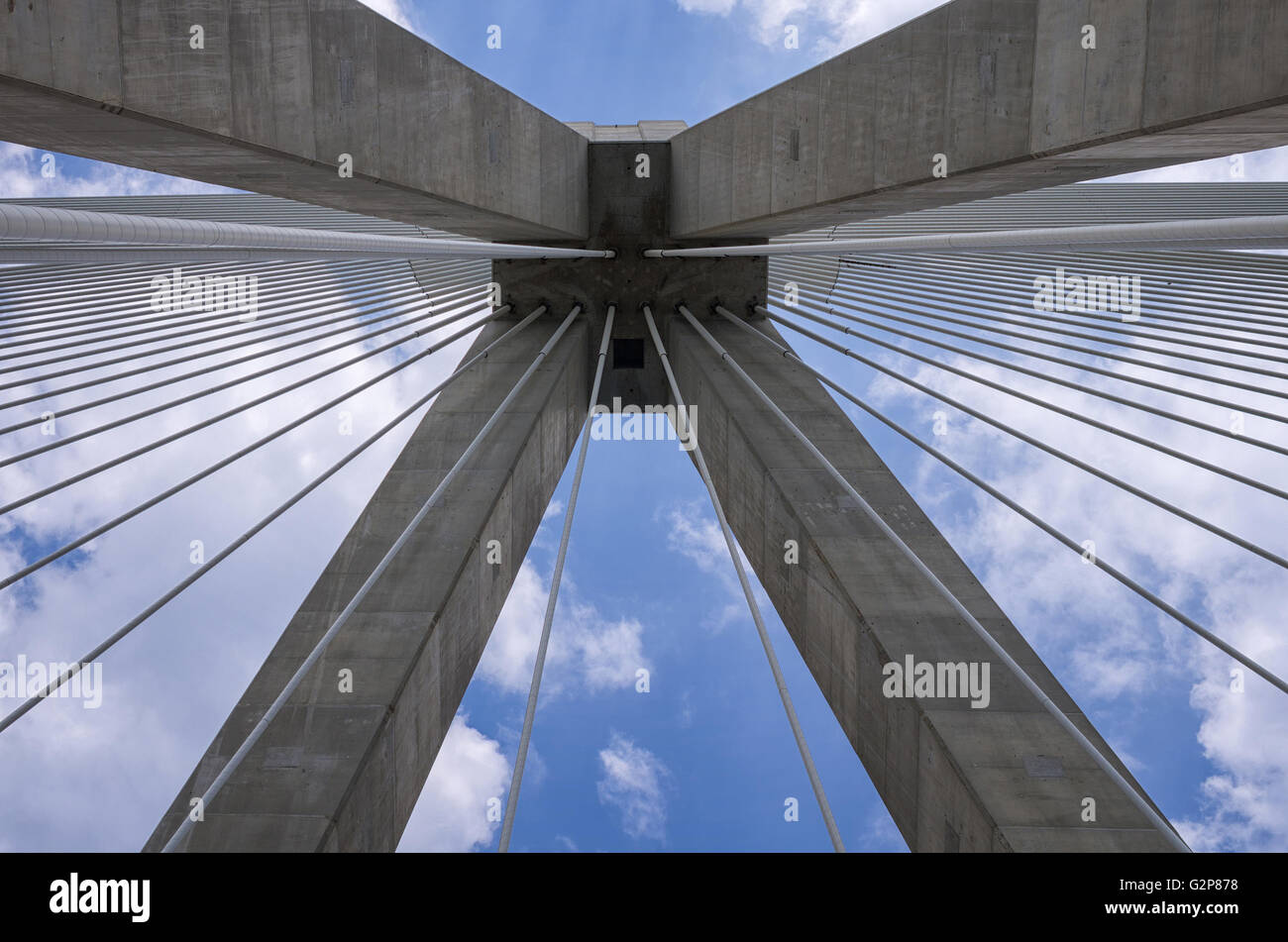 Architectural detail of a cable bridge, between Rio and Antirrio ...