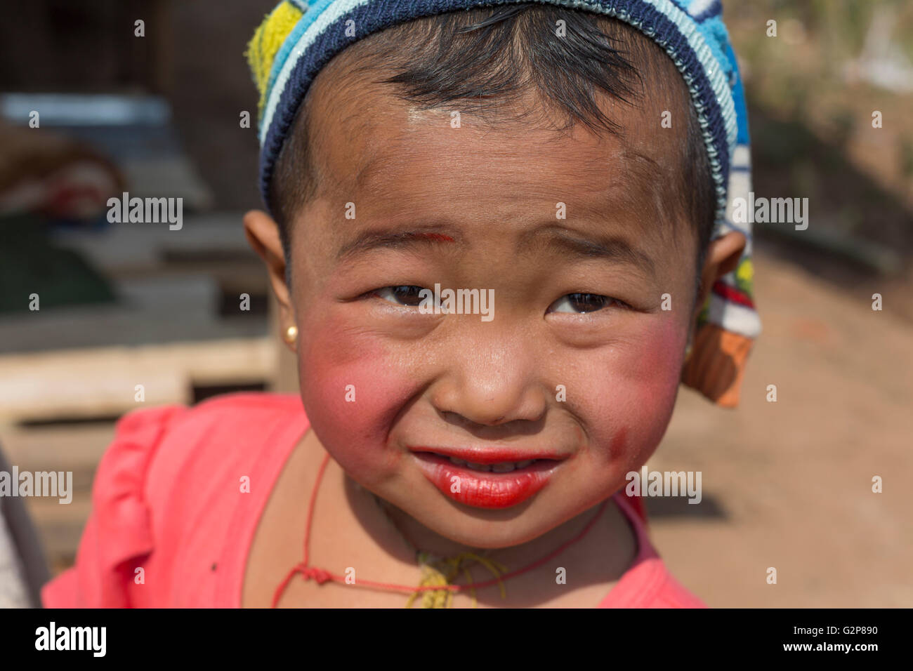 Burmese child portrait in a village near Mandalay, Myanmar, Burma ...