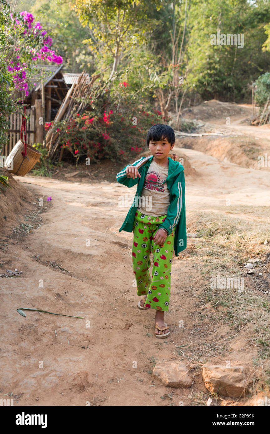 Burmese child playing in a village near Mandalay, Myanmar, Burma, South ...