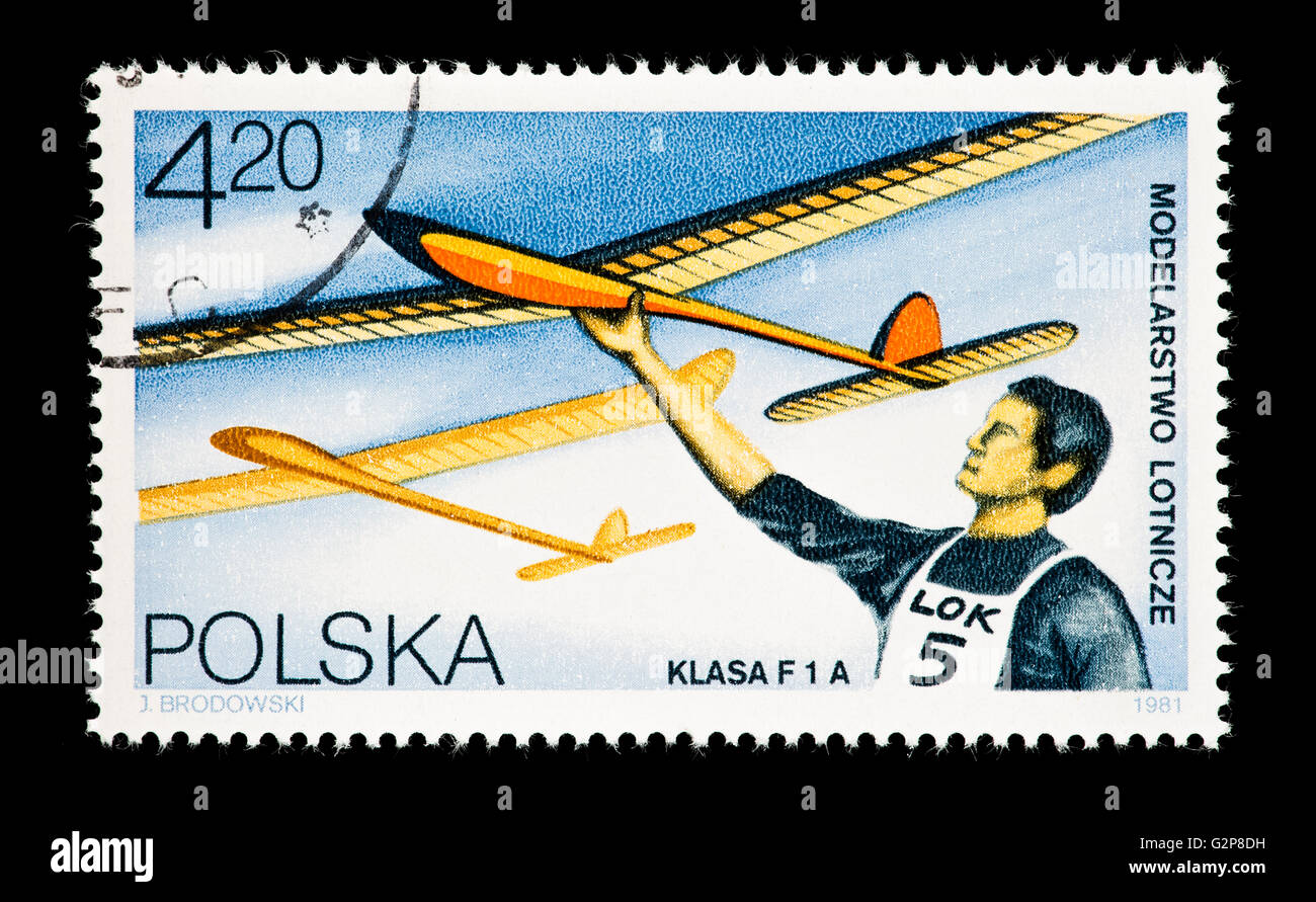 Postage stamp from Poland throwing a glider Stock Photo - Alamy