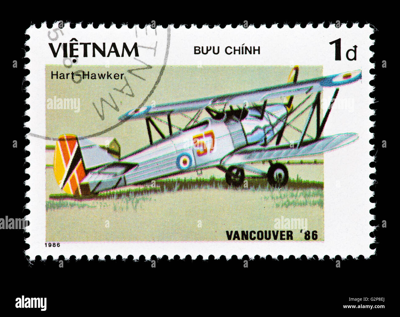 Postage stamp from Vietnam depicting a Hawker Hart biplane Stock Photo ...