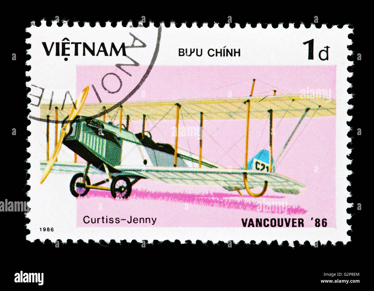 Postage stamp from Vietnam depicting a Curtiss-Jenny biplane Stock ...