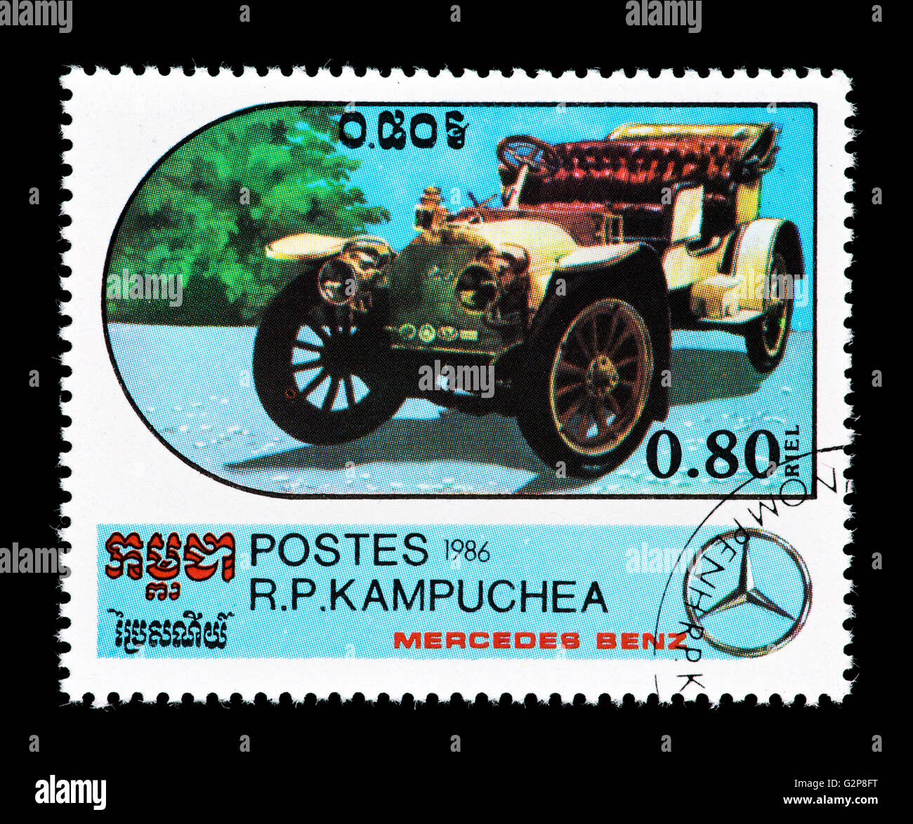 Postage stamp from Cambodia depicting a 1907 open touring car, Mercedes ...