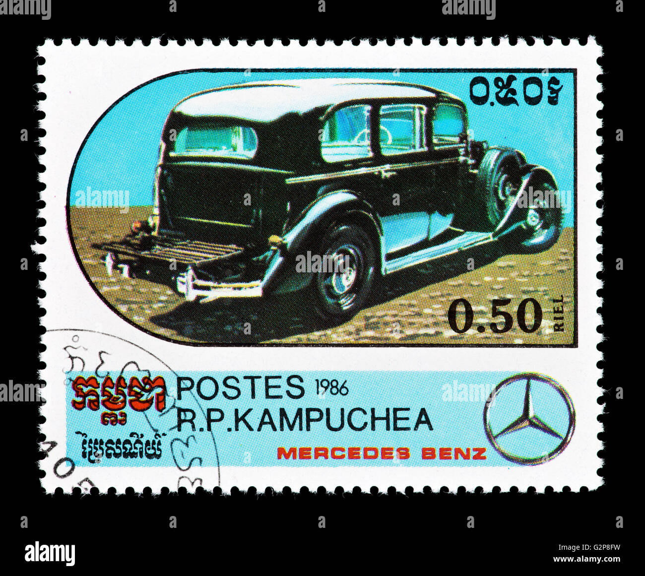 Postage stamp from Cambodia depicting a classic Mercedes Benz ...