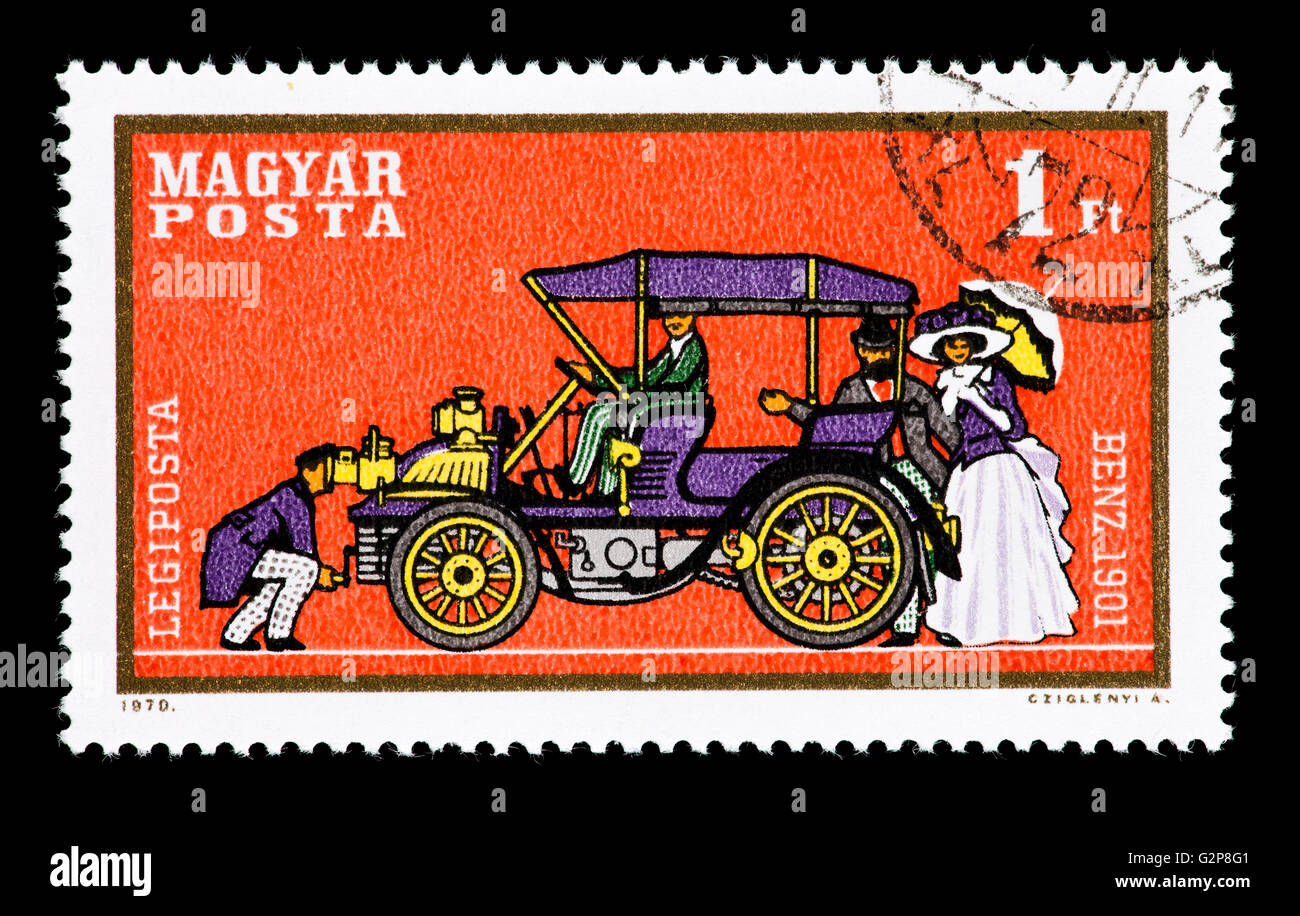 Postage stamp from Hungary depicting a Benz automobile from 1901 Stock ...
