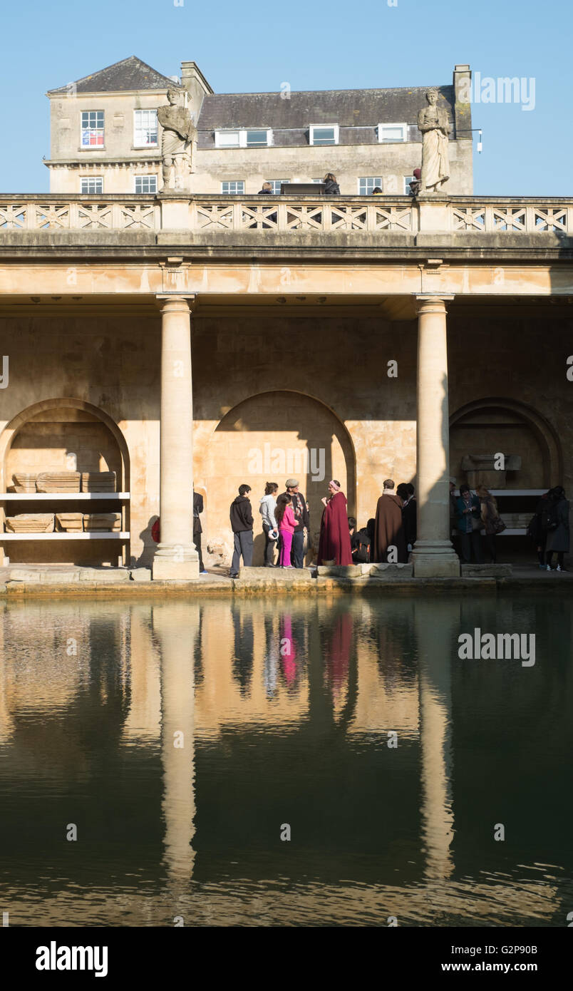Visitors at the Roman thermal baths at Bath in Somerset,England Stock ...