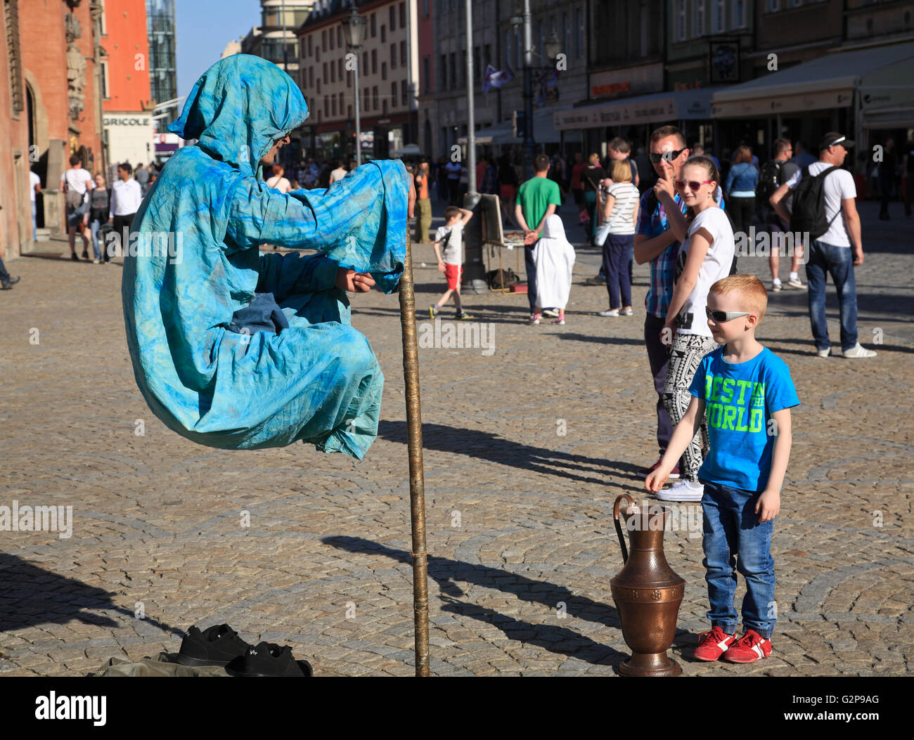 Street performer at Market square Rynek, Wroclaw, Silesia, Poland ...