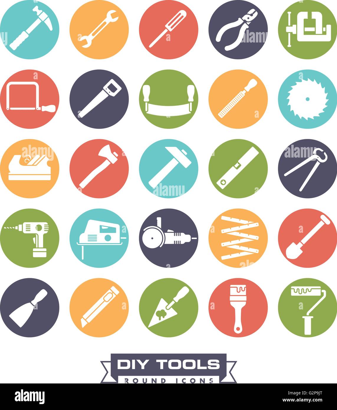 Collection of DIY and crafting tool vector icons, negative in colored ...