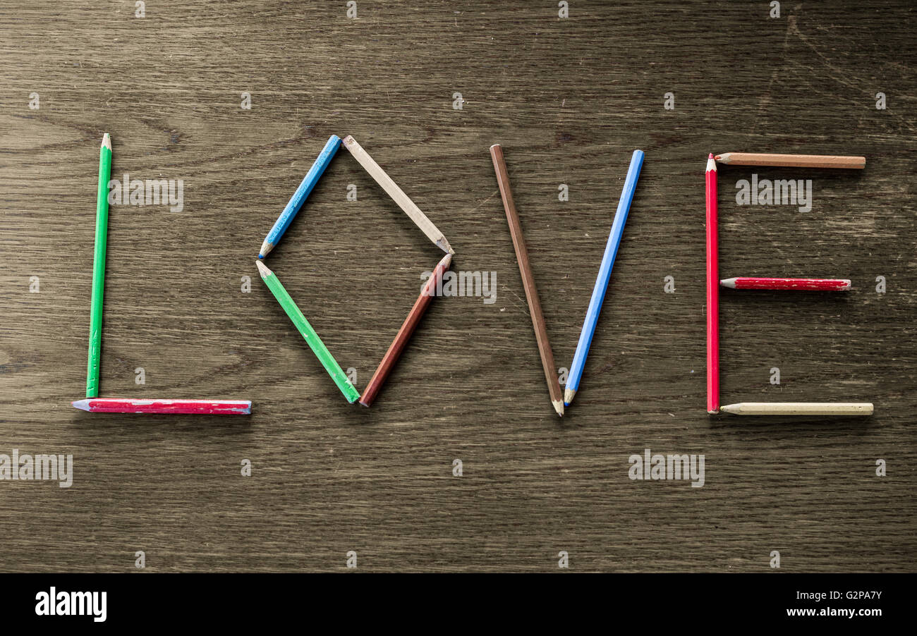 love. written with pencils Stock Photo - Alamy