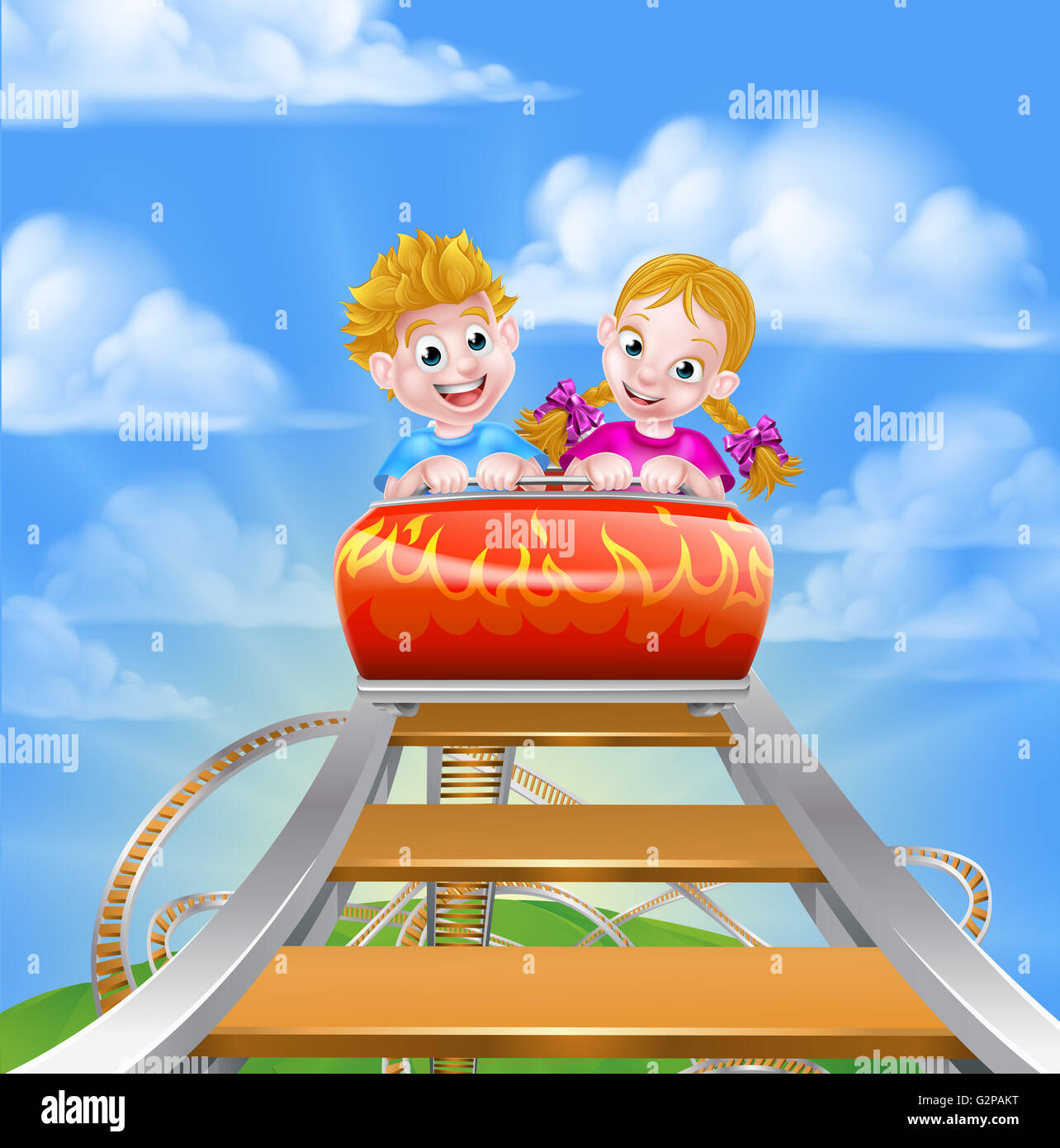 Cartoon children riding on roller hi-res stock photography and images ...