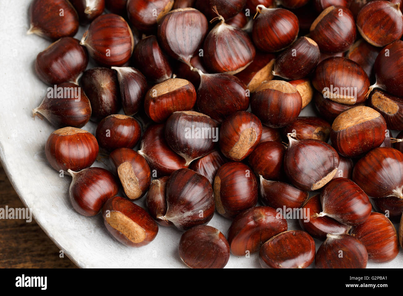 Cooking Pot filled with fresh Sweet Chestnuts from the Forest in Autumn ...