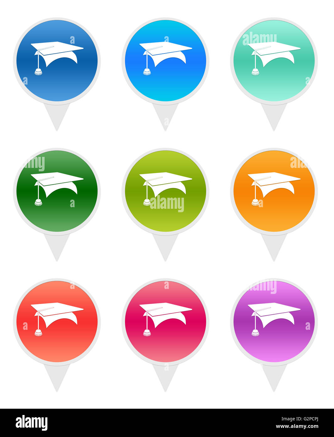 Set of colorful rounded icons for markers on maps with graduation ...