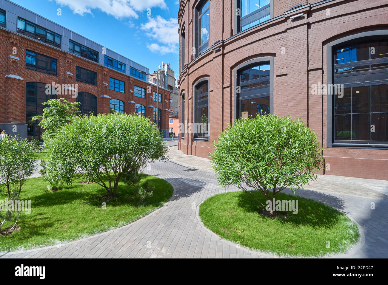 Reconstructed red brick buildings on the territory of former Arma ...