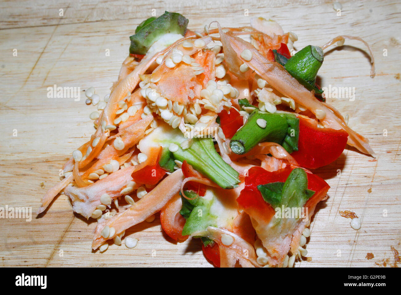 wasted parts of sweet red peppers Capsicum Stock Photo - Alamy