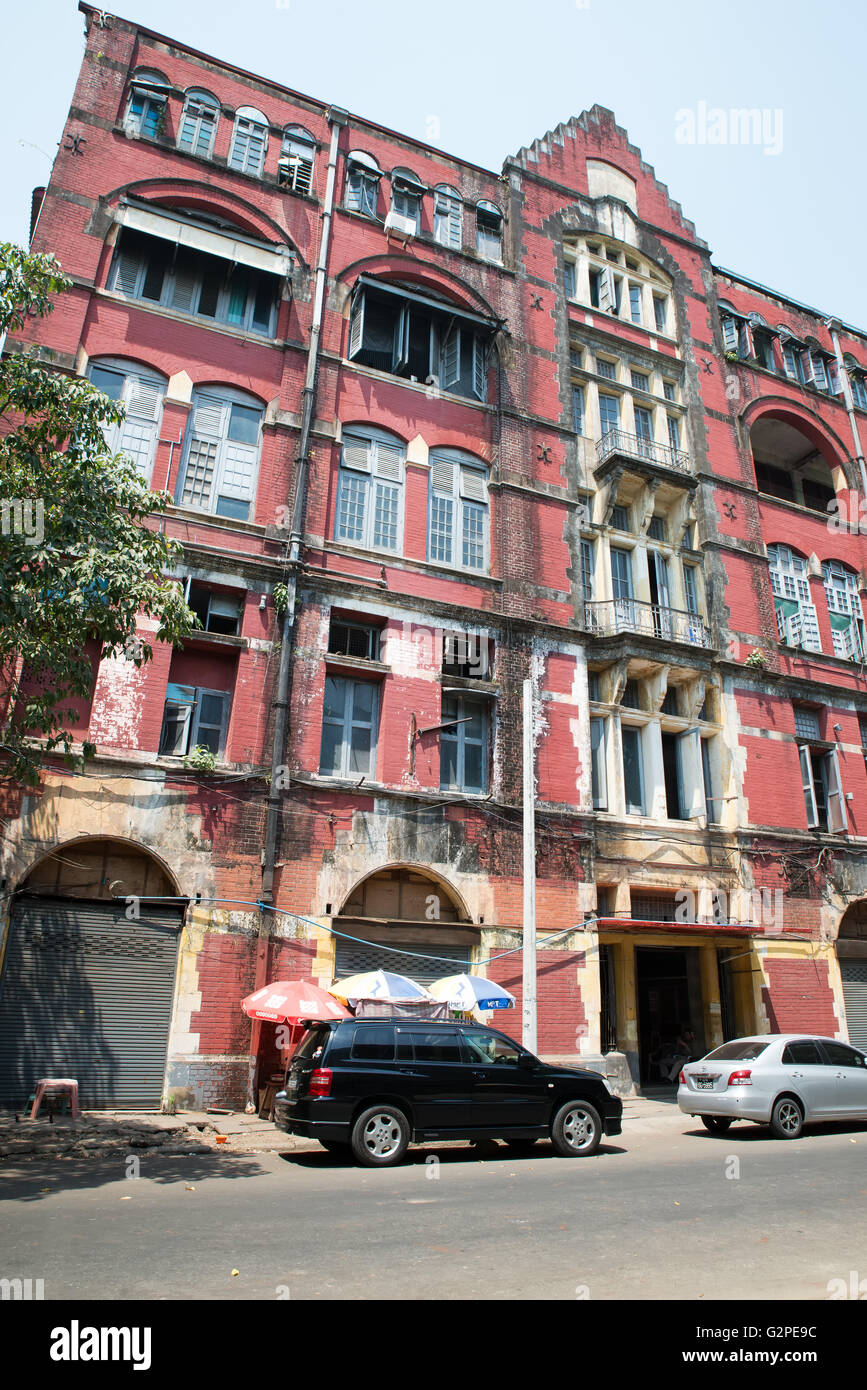 Decayed ancient colonial building, Yangon, Yangon State, Myanmar Stock ...