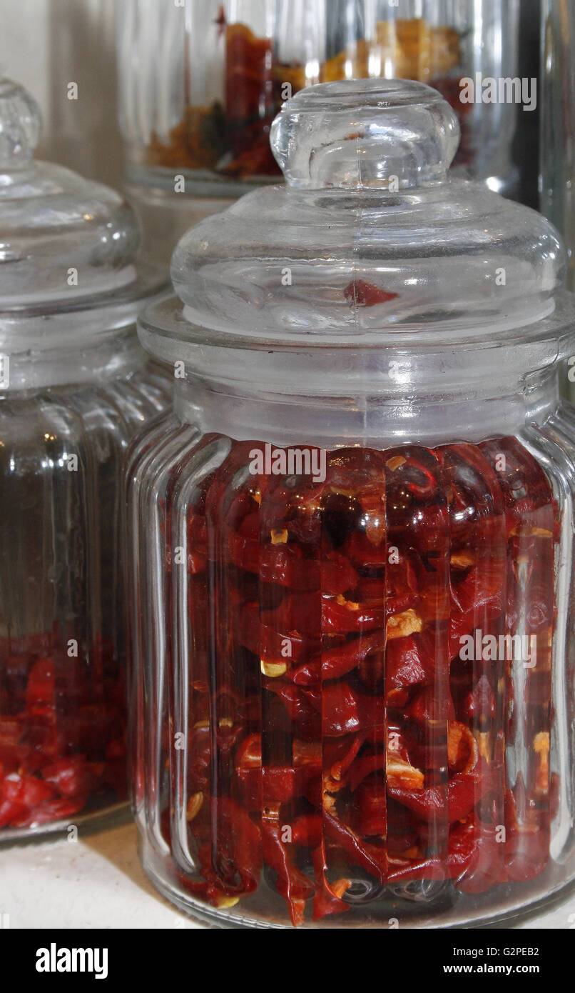 Dehydrated sweet red peppers in glass jars Capsicum Stock Photo - Alamy