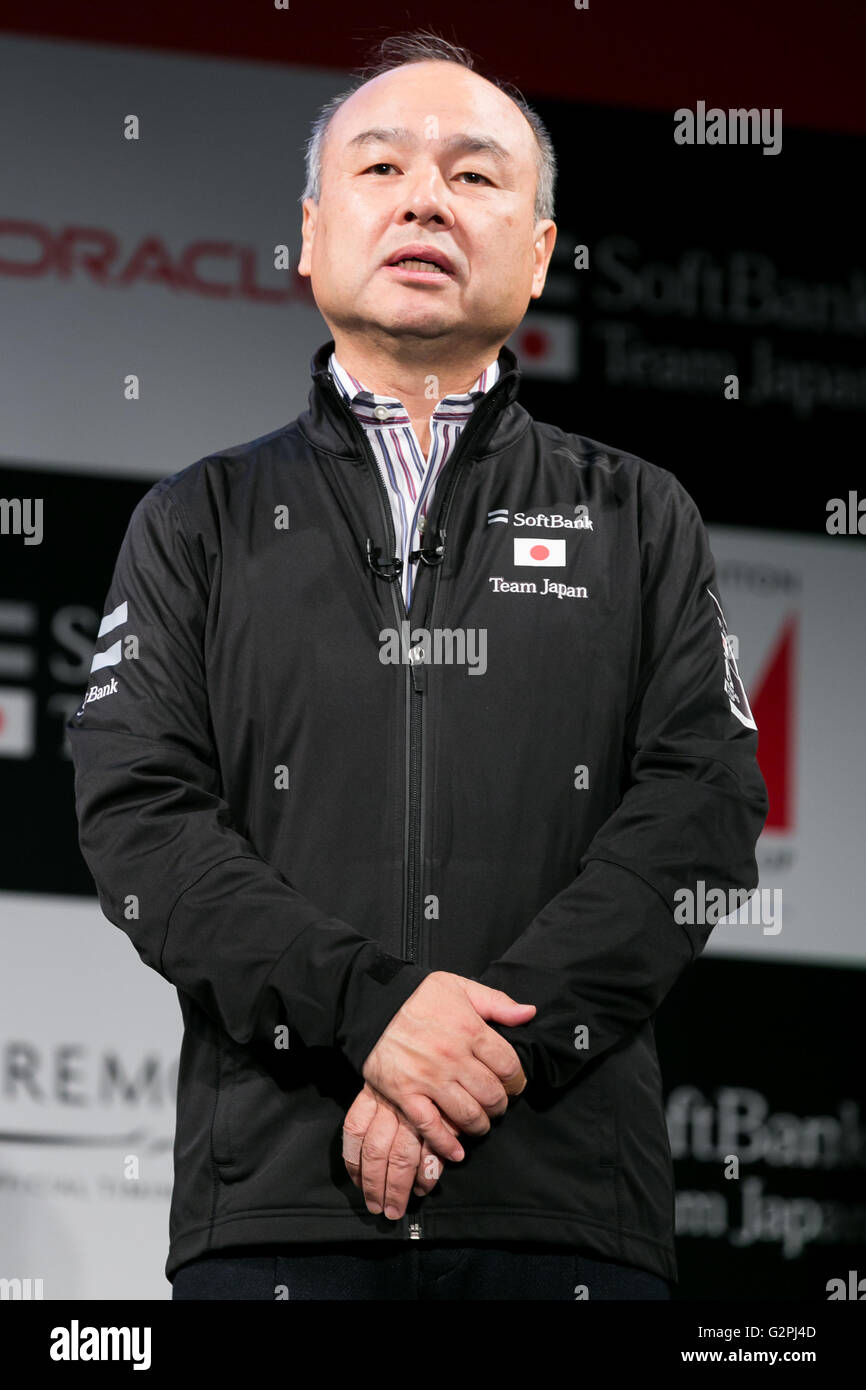 SoftBank Chairman and CEO Masayoshi Son speaks during a news conference ...