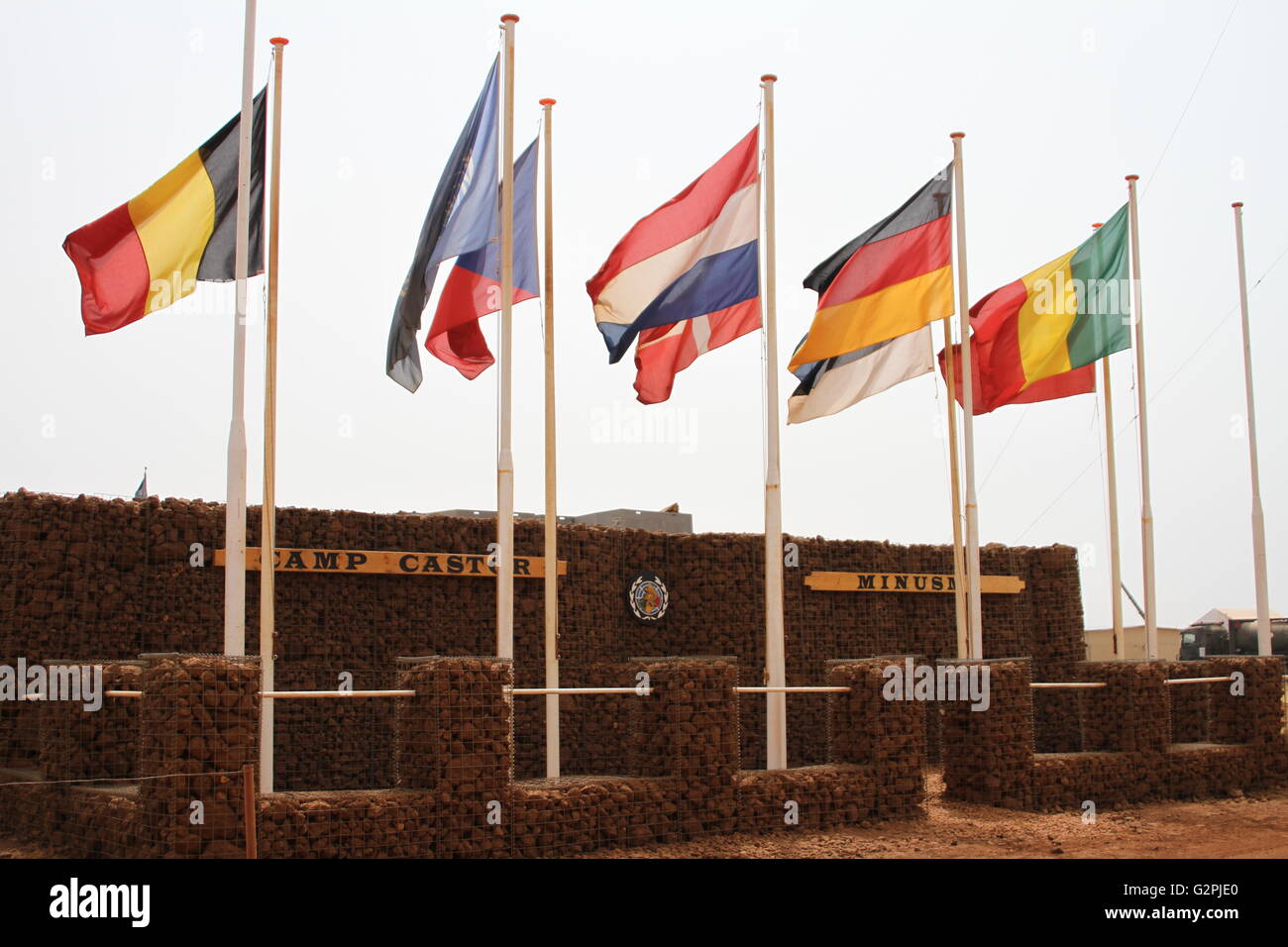 Gao, Mali. 7th May, 2016. Flags of several countries in front of 'Camp ...