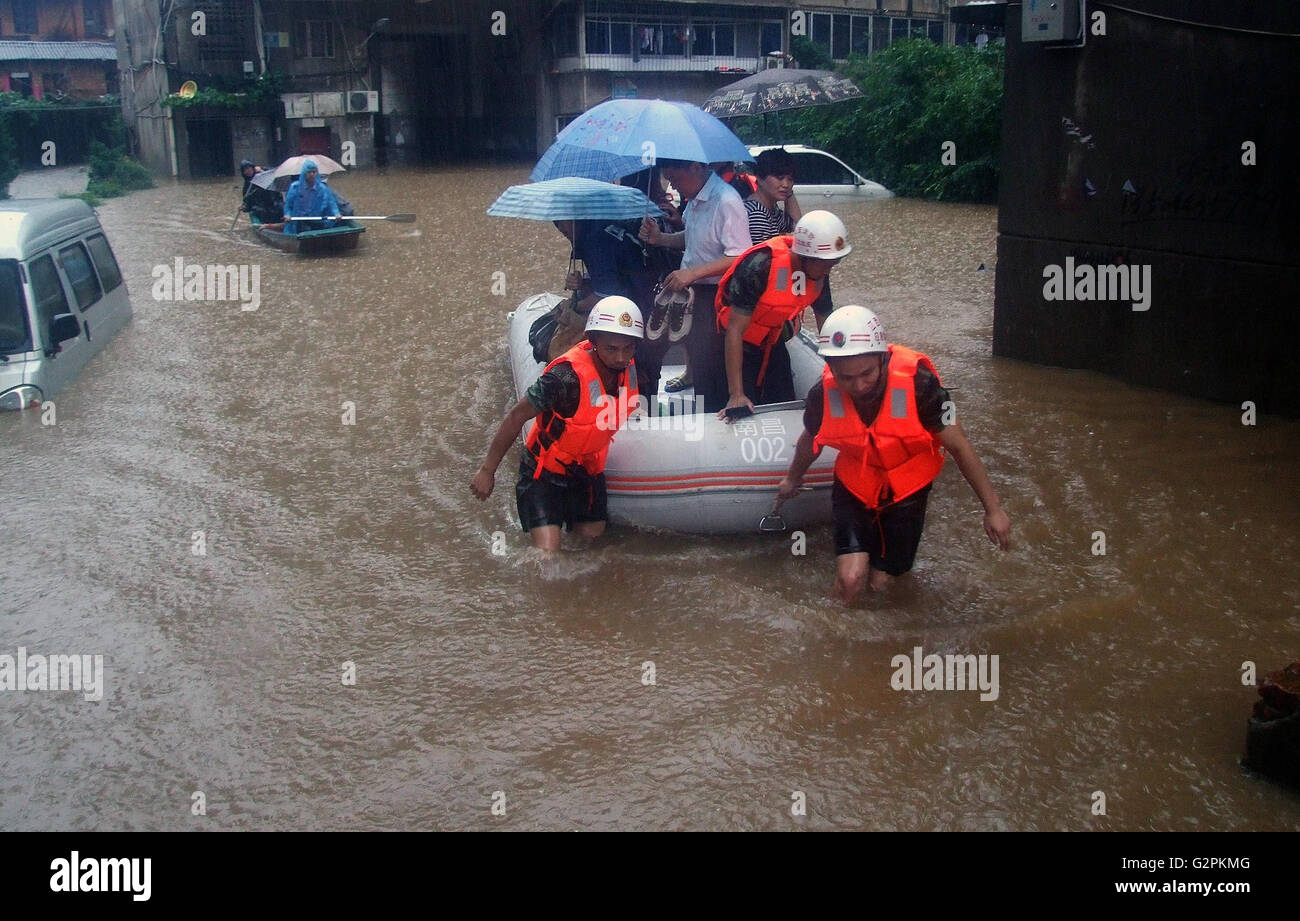 Nanchang, China's Jiangxi Province. 2nd June, 2016. Firefighters ...