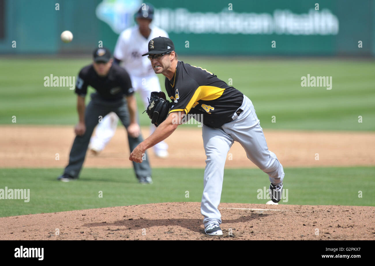 Salt Lake City pitcher David Huff (14) throws a pitch for a strike in a ...