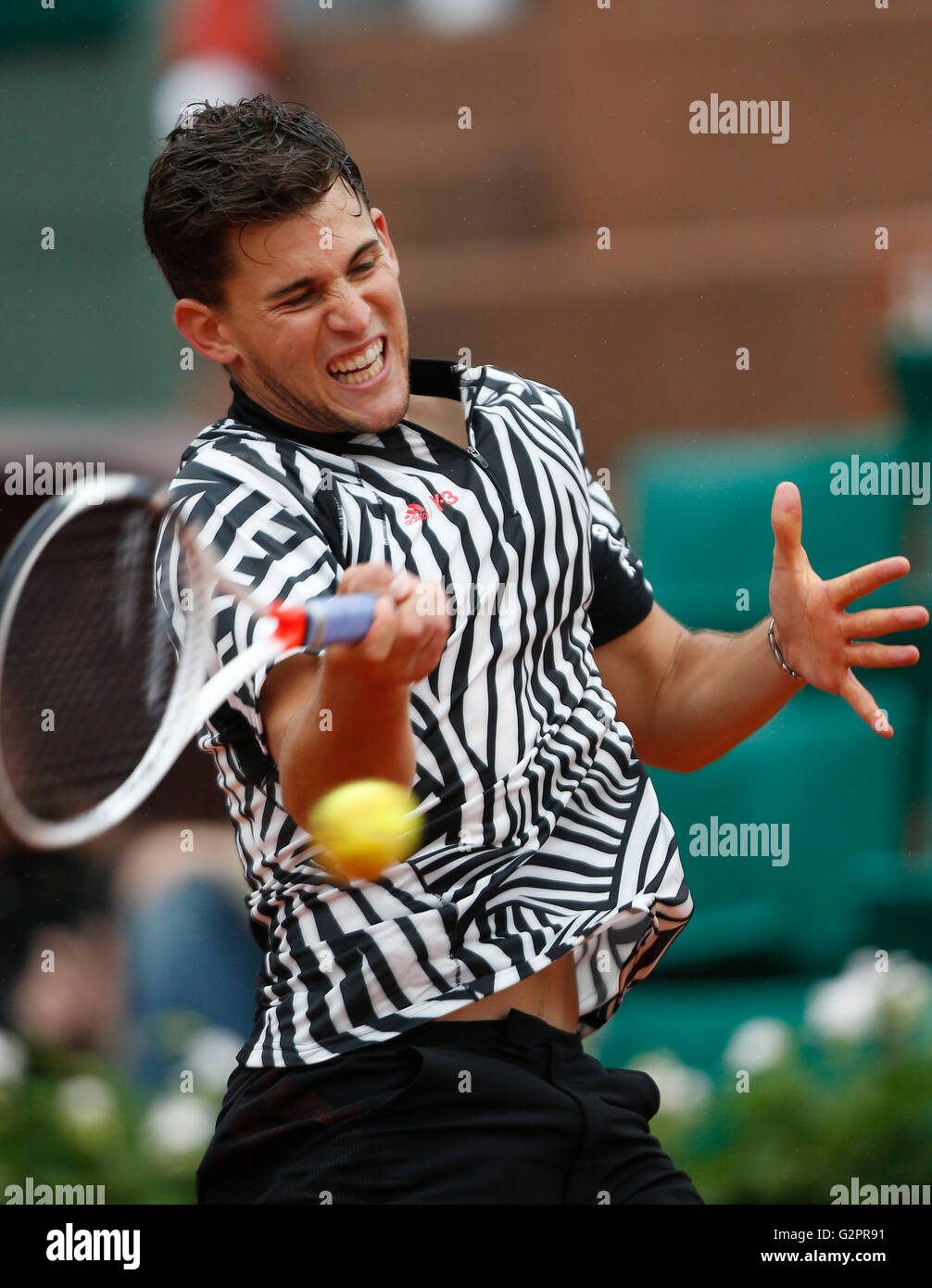 Paris, France. 2nd June, 2016. Dominic Thiem of Austria returns a ball ...