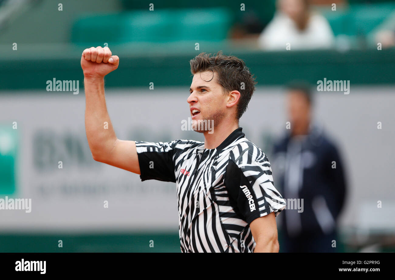Paris, France. 2nd June, 2016. Dominic Thiem of Austria celebrates ...