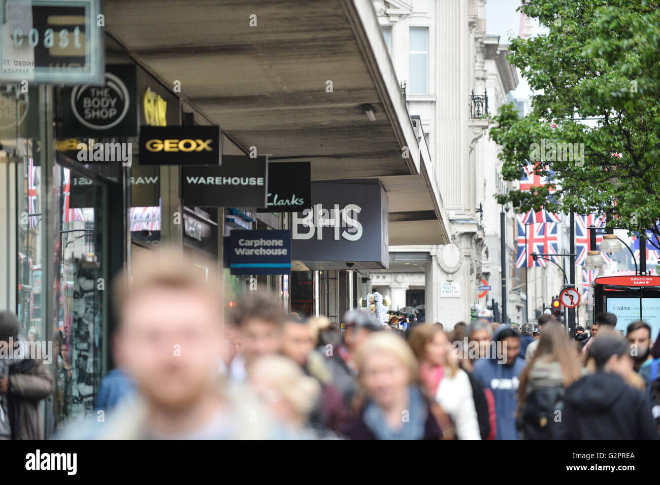 Oxford Street, London, UK. 2nd June 2016. BHS flagship store on Oxford ...