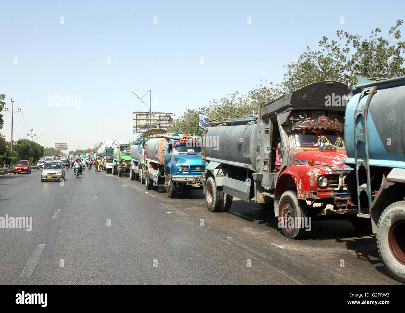 Water Tankers Are Parked Outside Water Board Office During The Protests