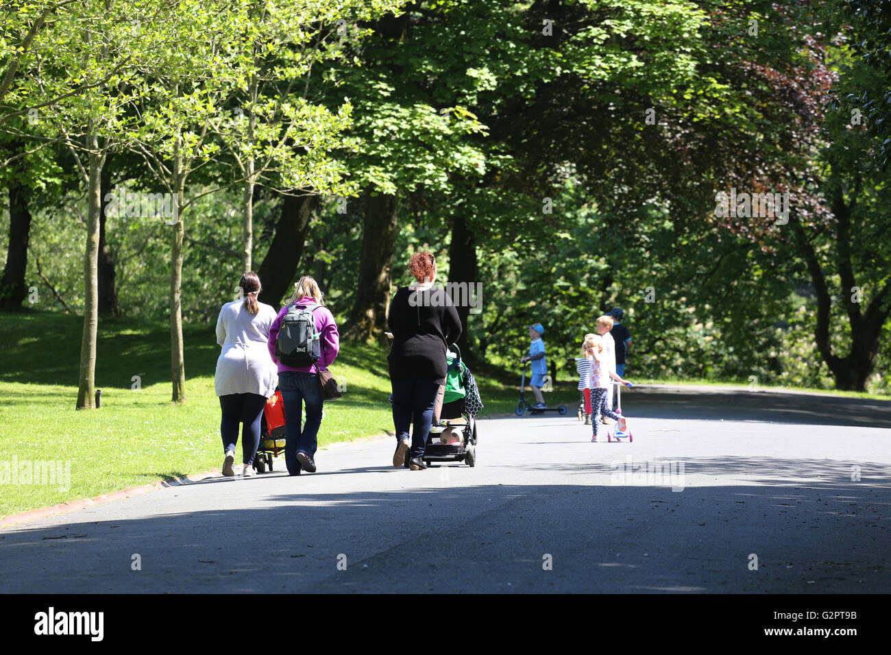 Heywood, UK. 02nd June, 2016. A group of friends pushing chairs in ...