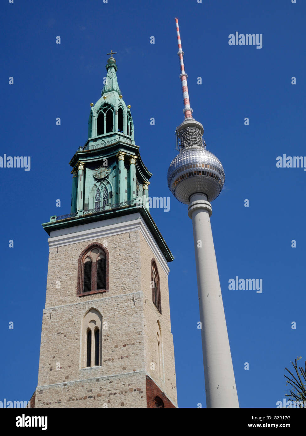 TV Tower, and the spire of St Mary's Church, Alexander Platz, Berlin ...