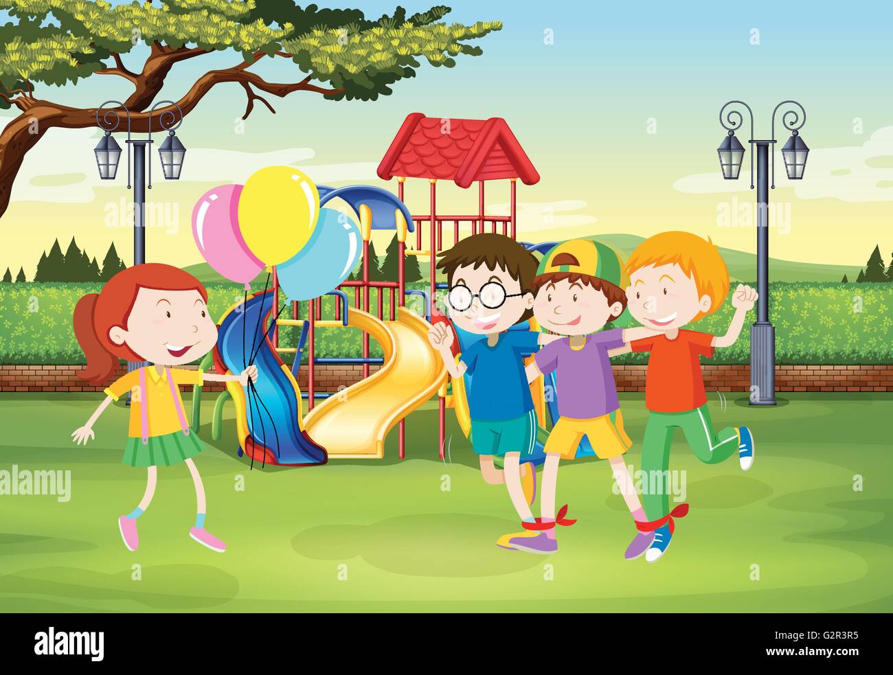 Children Running Park Playground Stock Vector Images - Alamy