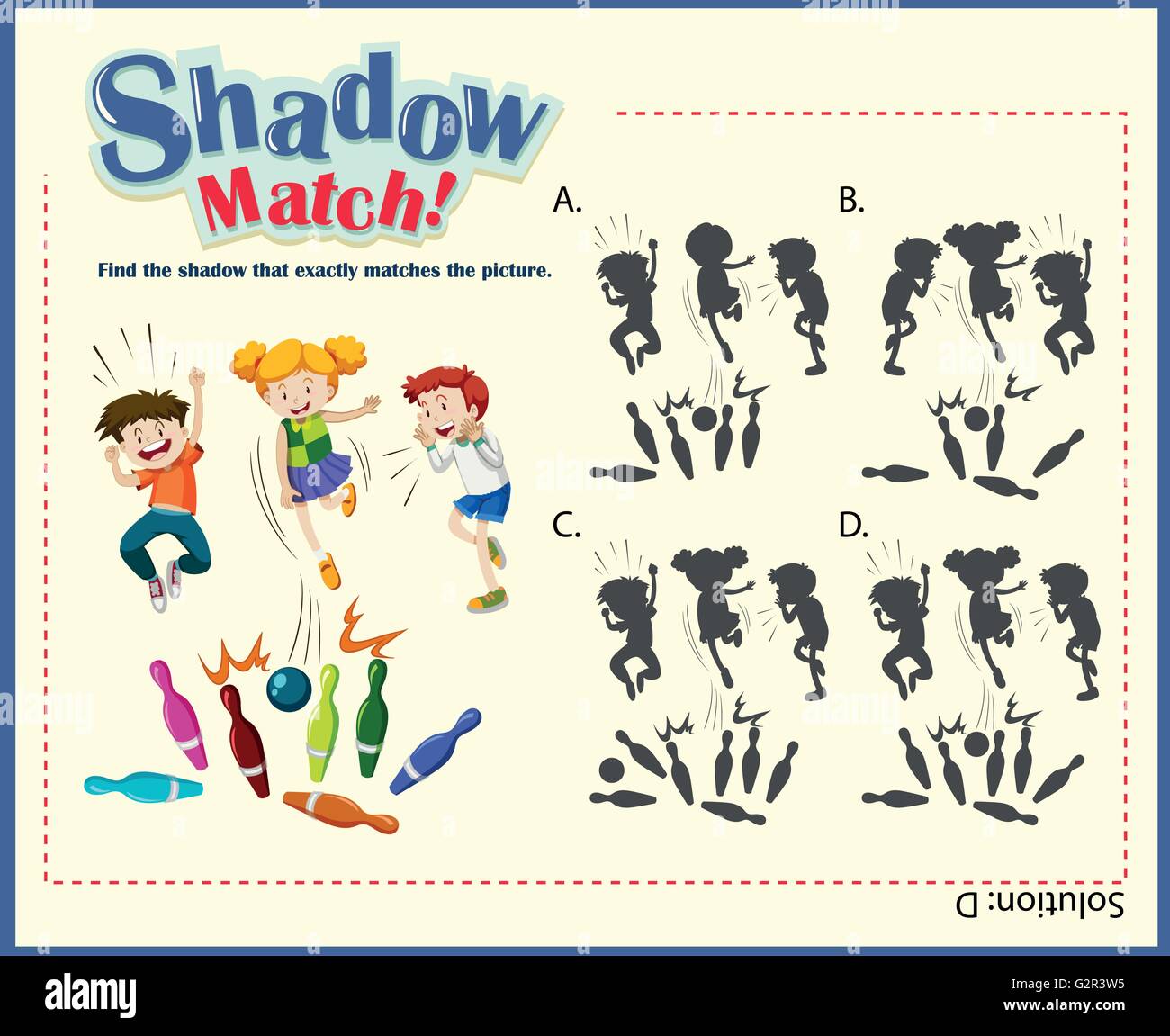 Game template for shadow matching with bowling illustration Stock ...