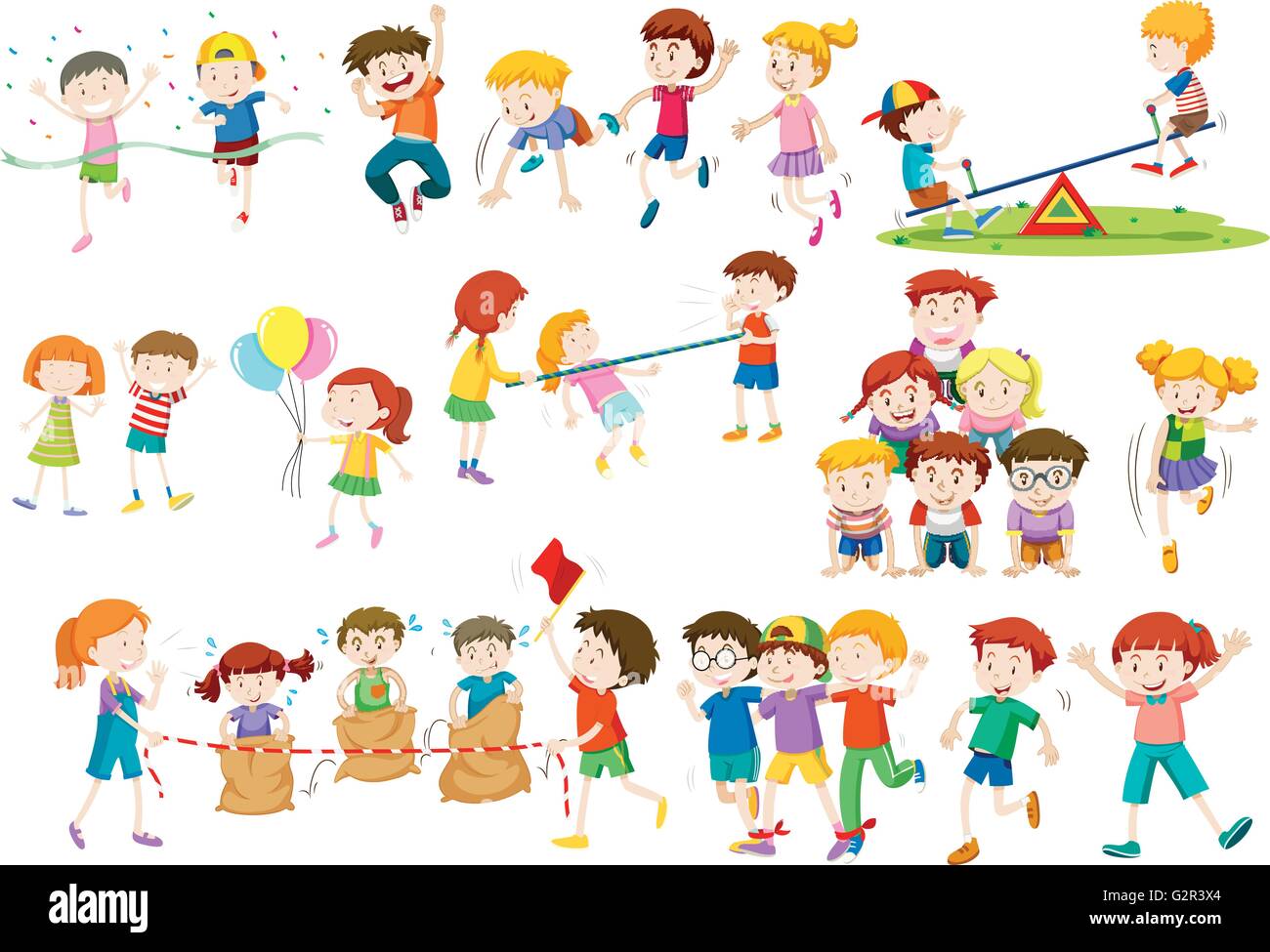 Children playing different games and activities illustration Stock ...