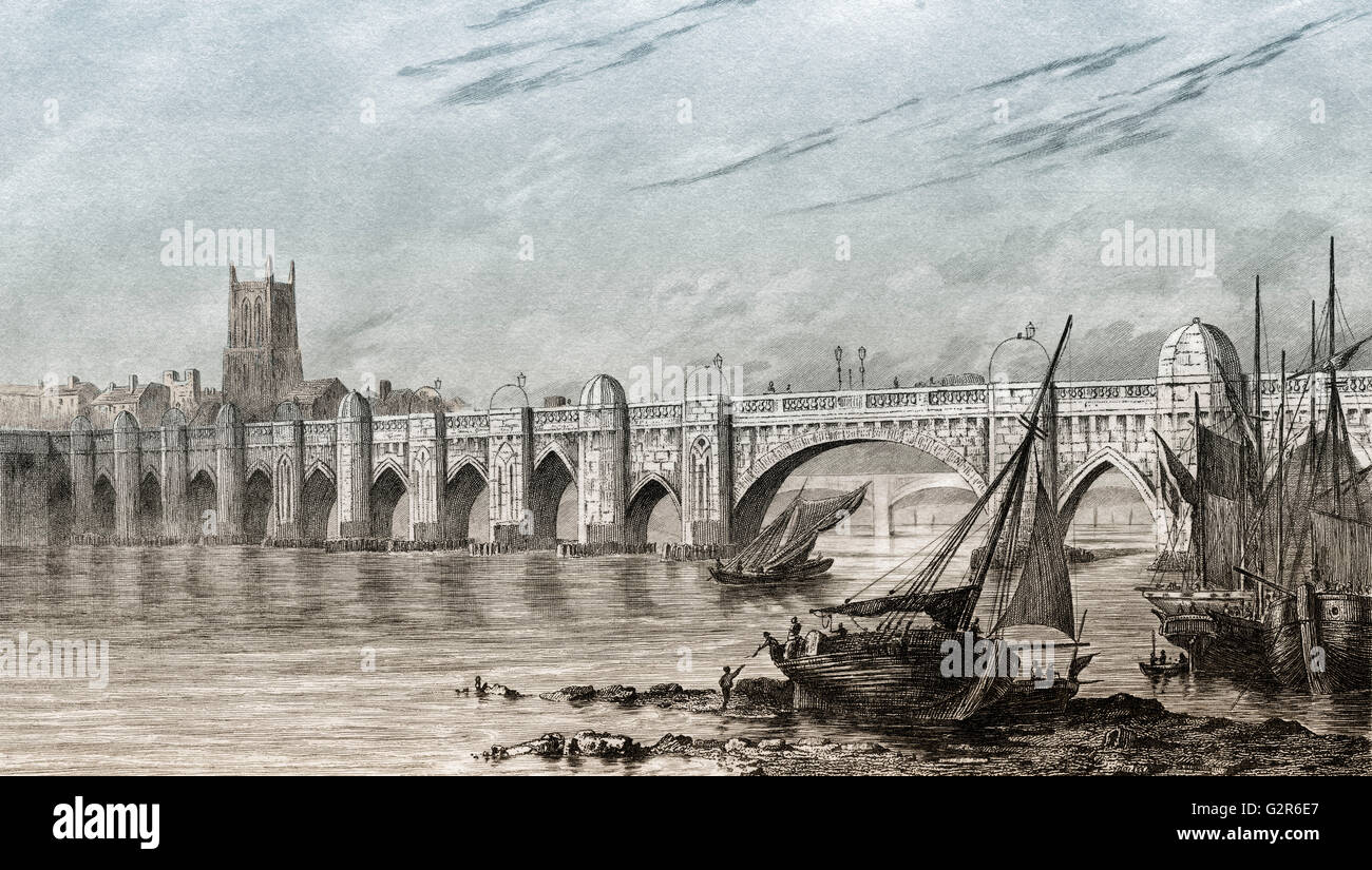 Old medieval London Bridge, London, England, UK Stock Photo - Alamy