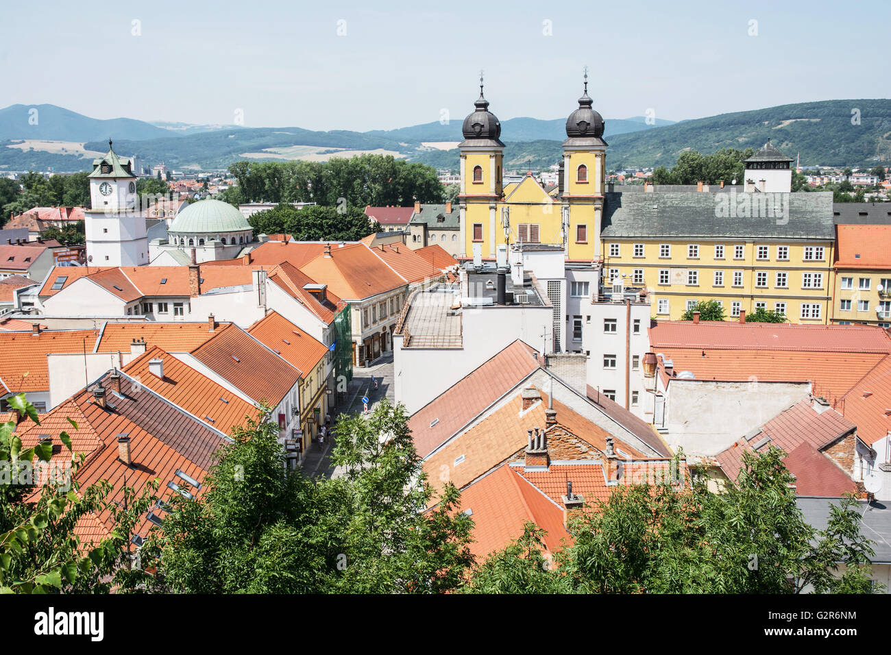 Trencin city with piarist church of saint Francis Xaversky, Slovak ...