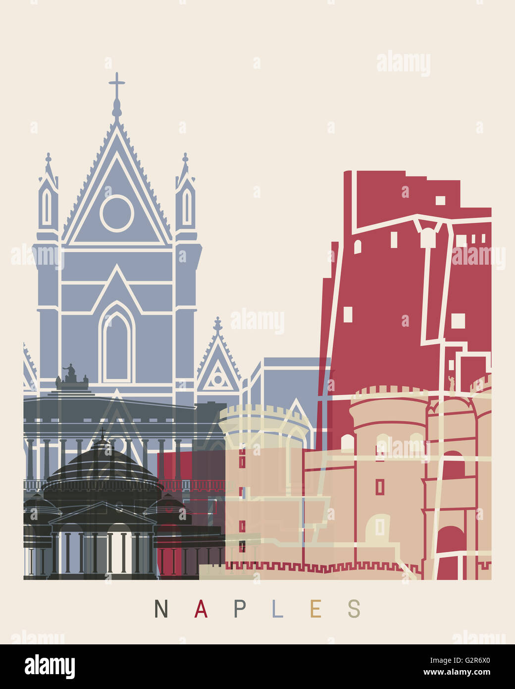 Naples skyline poster in editable vector file Stock Photo - Alamy