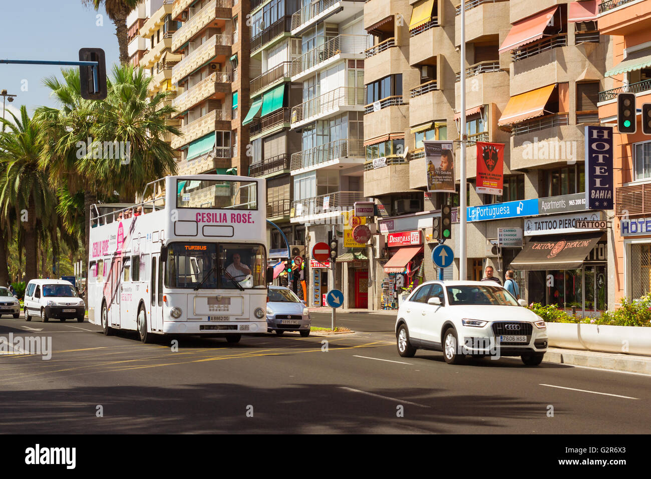 ALICANTE, SPAIN - SEPTEMBER 9, 2014: Double-Decker tourist bus on the ...