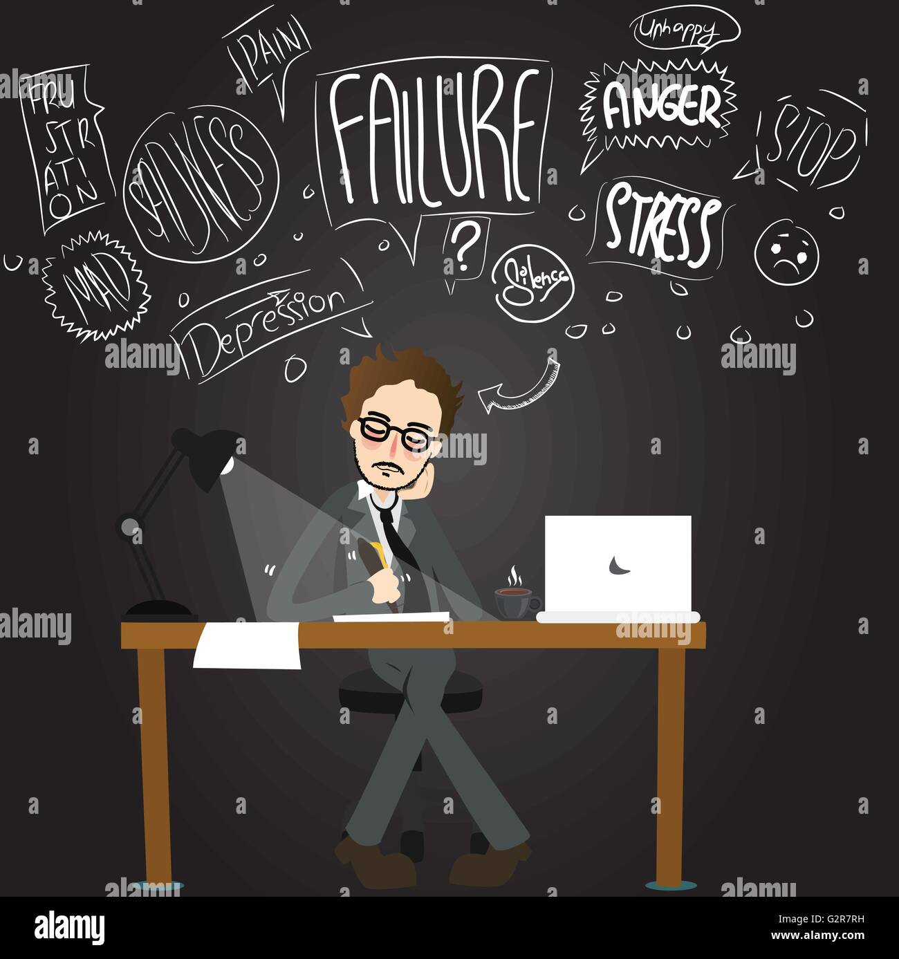 business man stress anger confuse working late night unhappy stressful ...