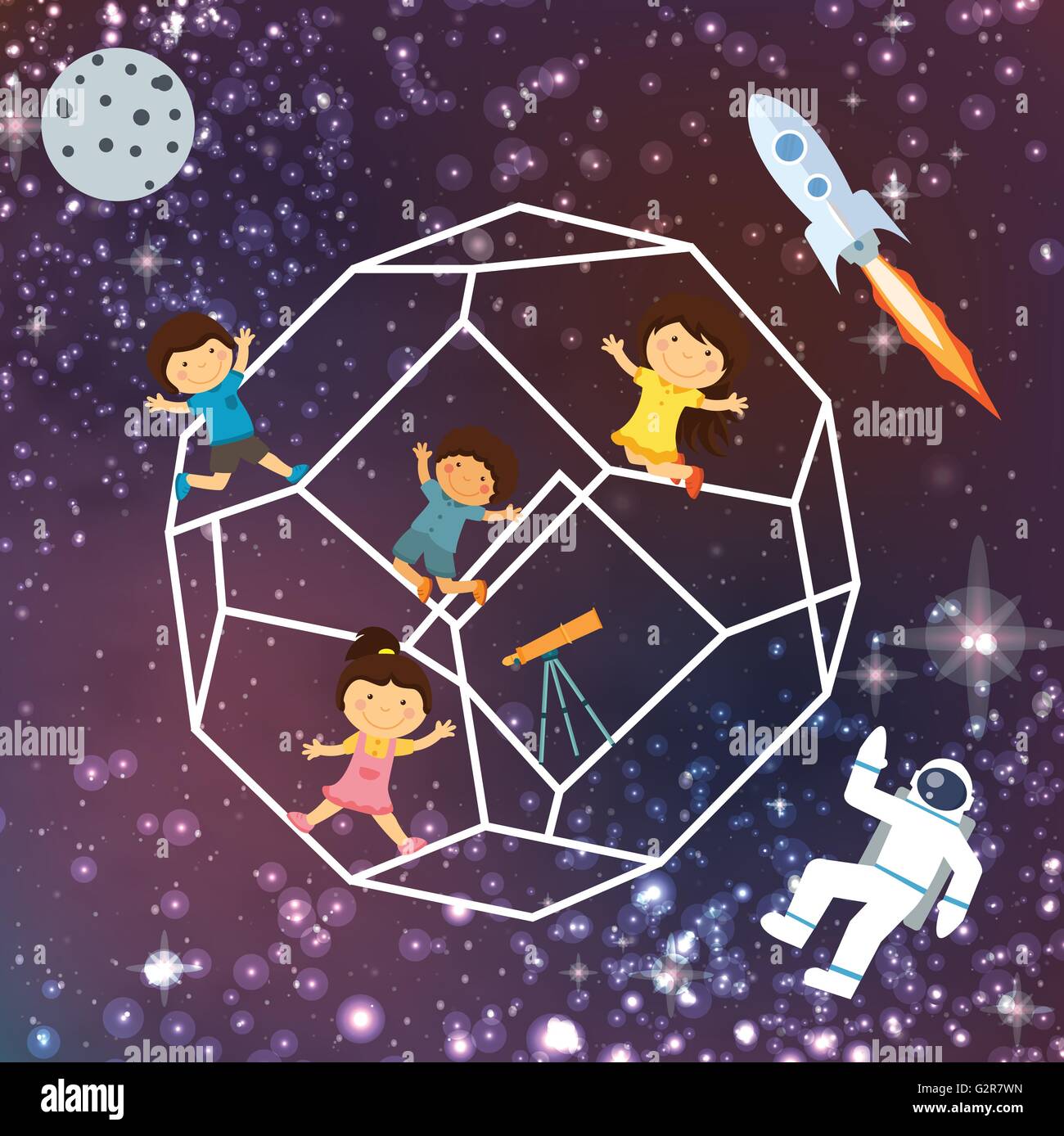 kids imagination space galaxy astrounout rocket beautiful sky flying ...