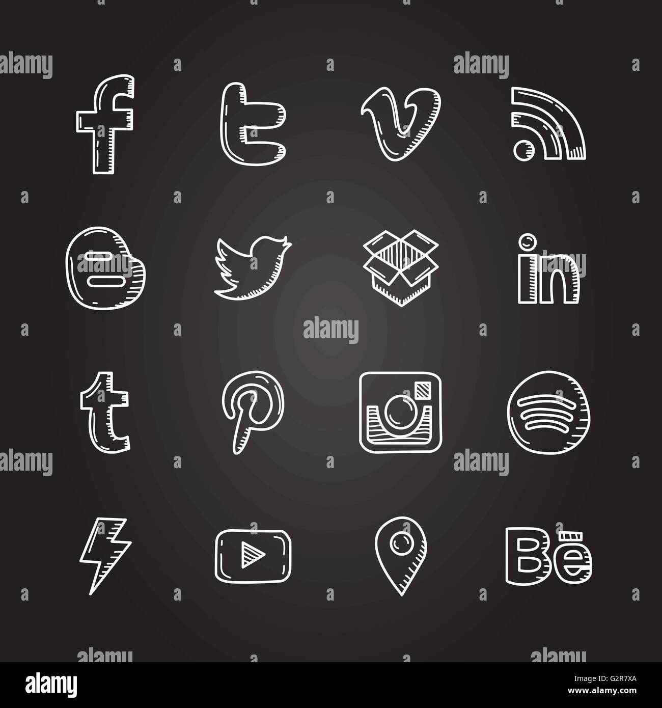 Hand drawn vector illustration set of social media sign icon and symbol ...
