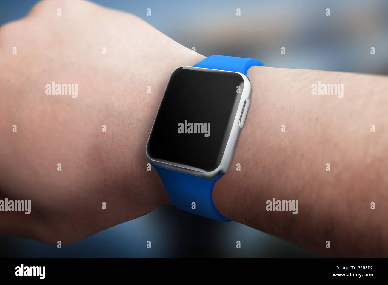 Smart watch on hand with blank screen for mockup Stock Photo - Alamy