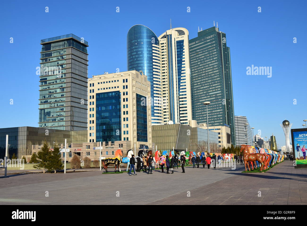 Street view with modern buildings in Astana, capital of Kazakhstan ...