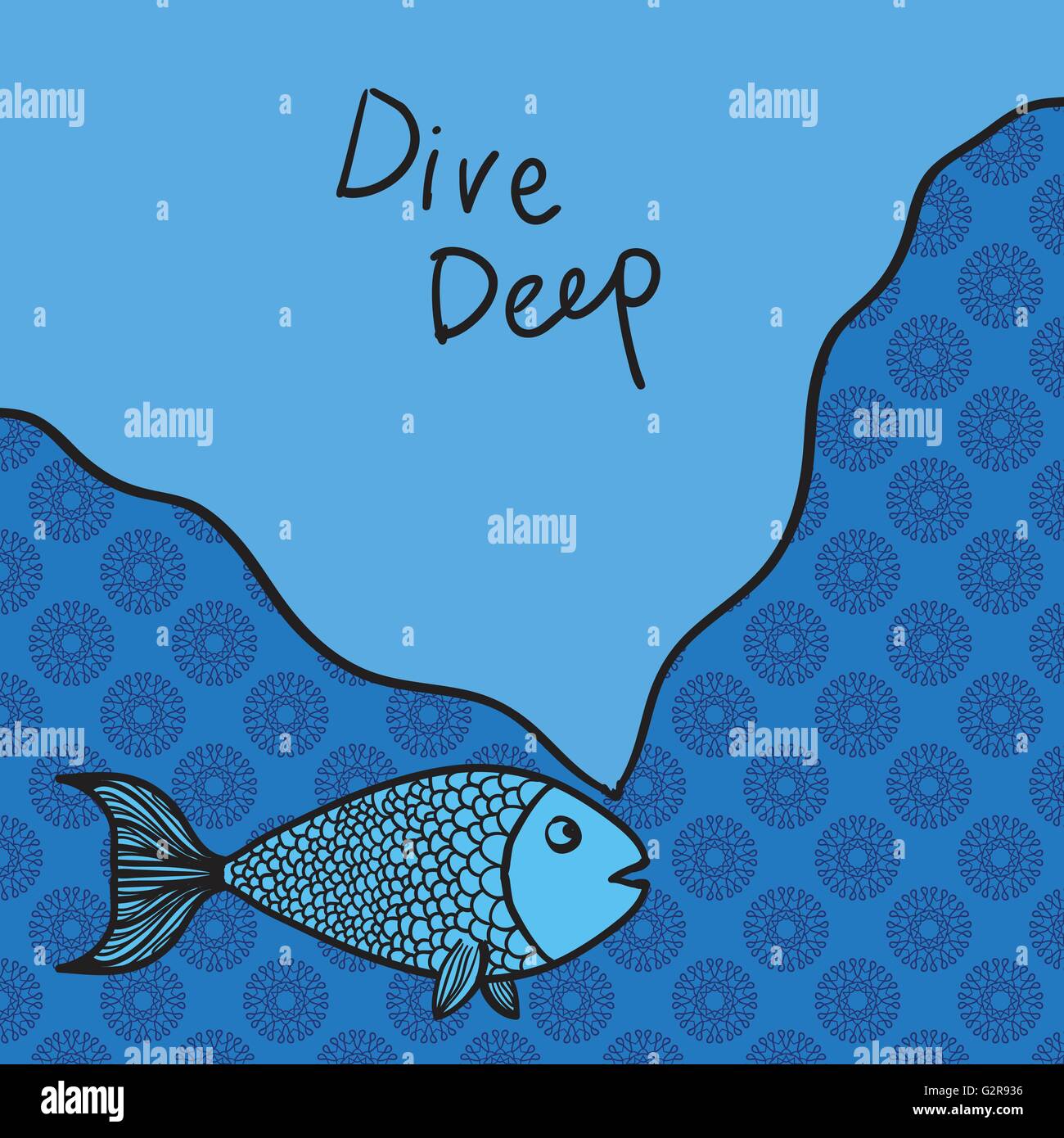 Wise cartoon fish with motto vector illustrationa lot of place for text ...
