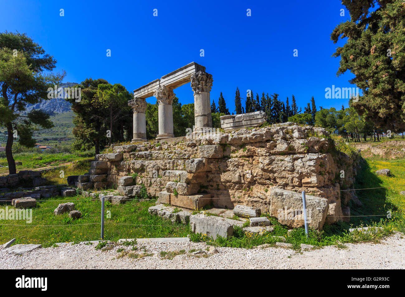 ruins of temple E in Ancient Corinth, Peloponnes Stock Photo - Alamy
