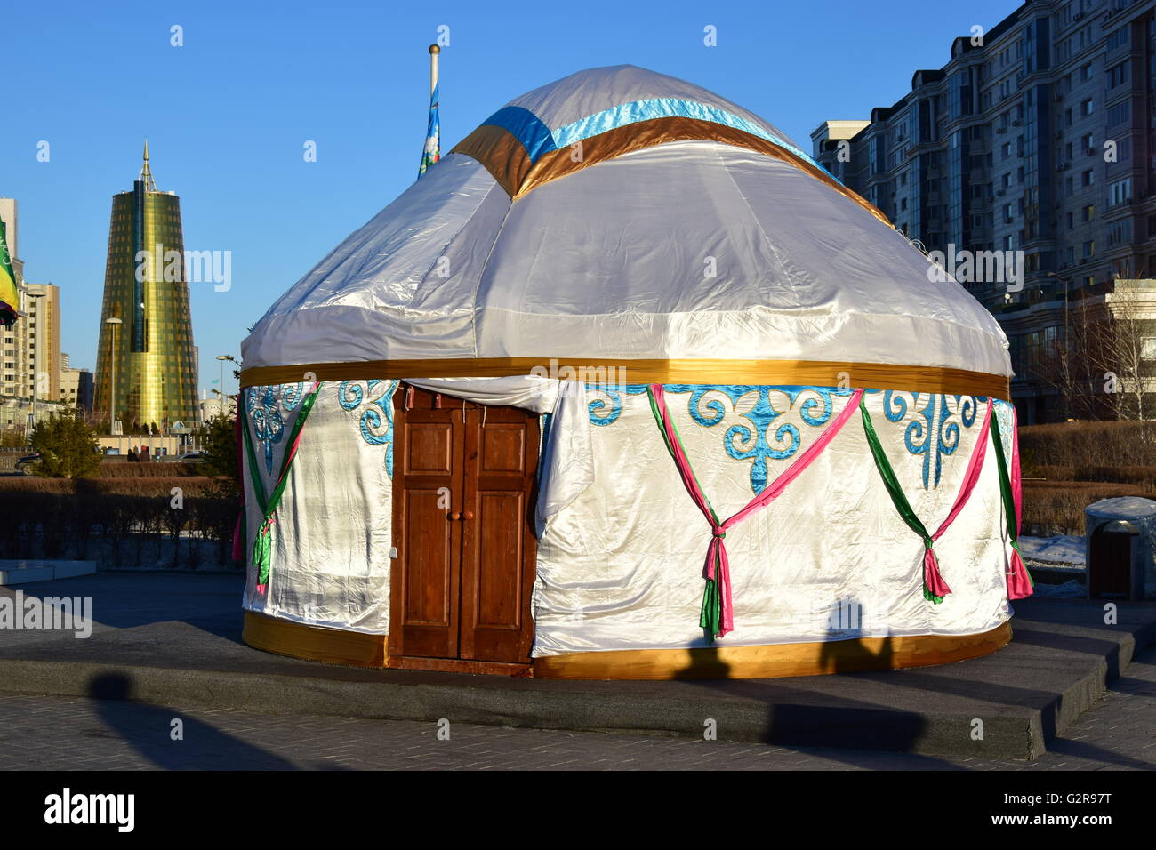 A Kazakh residential tent called YURT used as decoration in the street ...