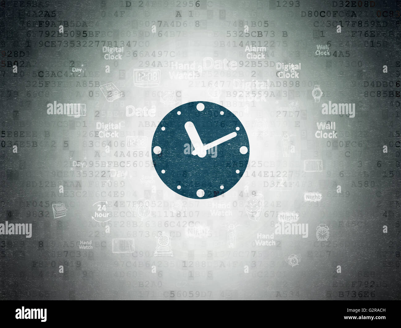 Time concept: Clock on Digital Data Paper background Stock Photo - Alamy